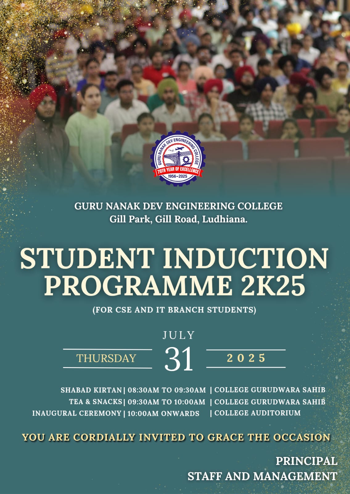 Student Induction Program 2025 for Newly Admitted B.Tech. First Year Students